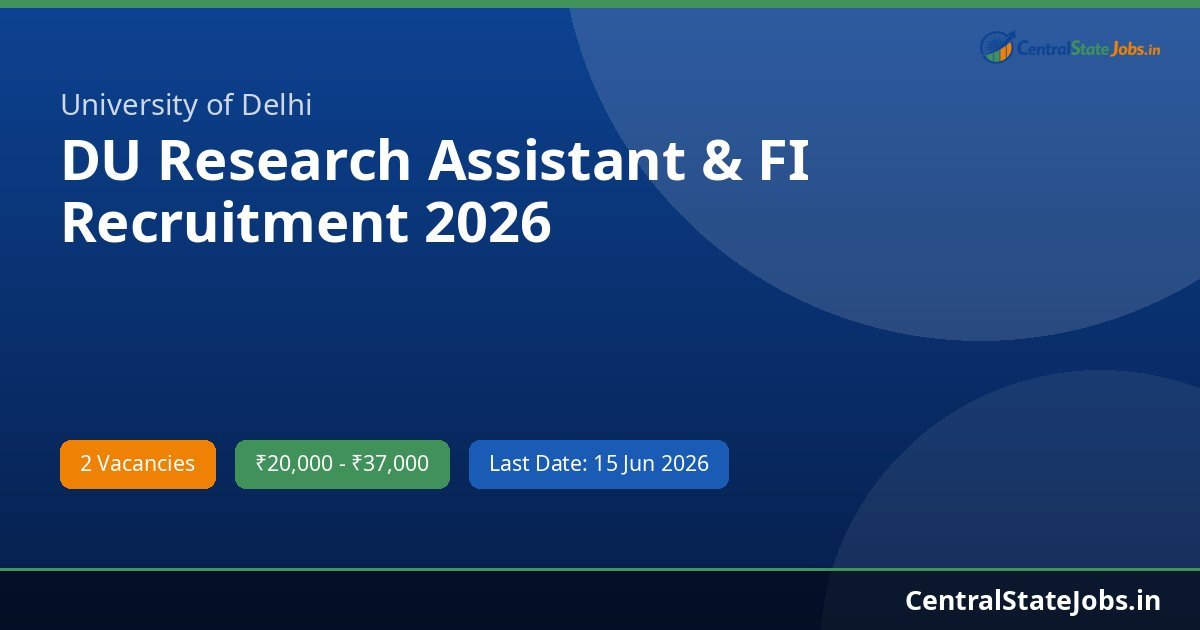 DU Research Assistant & FI Recruitment 2026 | Central State Jobs