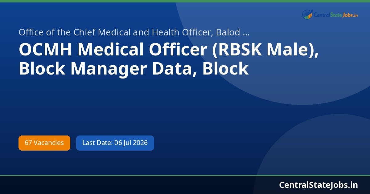 OCMH Medical Officer (RBSK Male), Block Manager Data, Block Recruitment ...